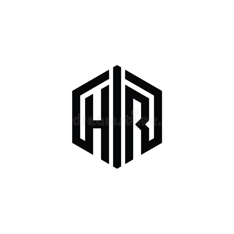 HR Letter Logo Monogram Hexagon Shape with Connect Outline Design ...