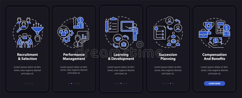 HR Management Basics Night Mode Onboarding Mobile App Screen Stock ...