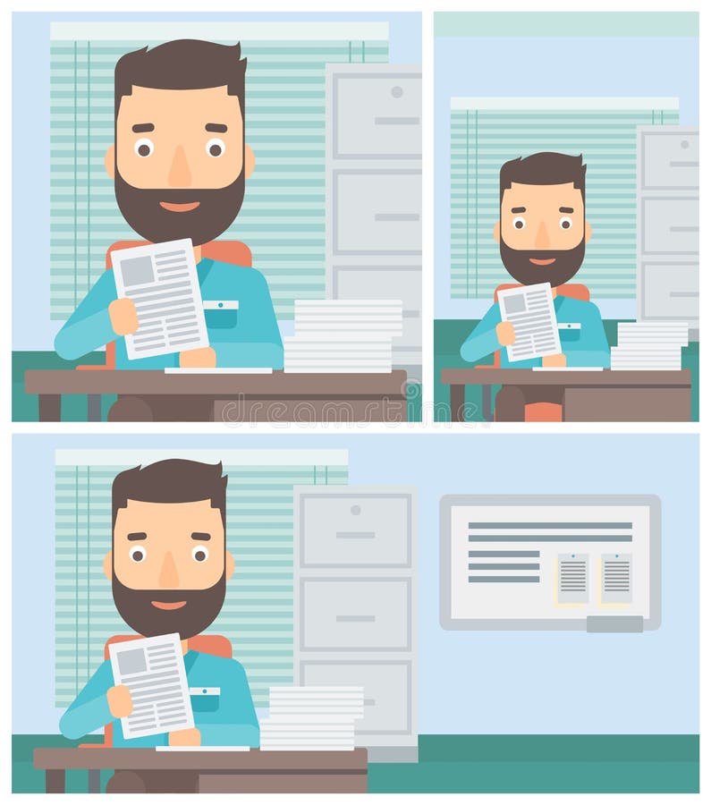 HR Manager Checking Files Vector Illustration. Stock Vector ...