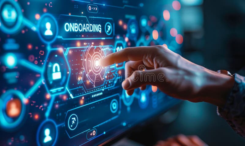 HR Manager Initiating a High-Tech Onboarding Process with Interactive ...