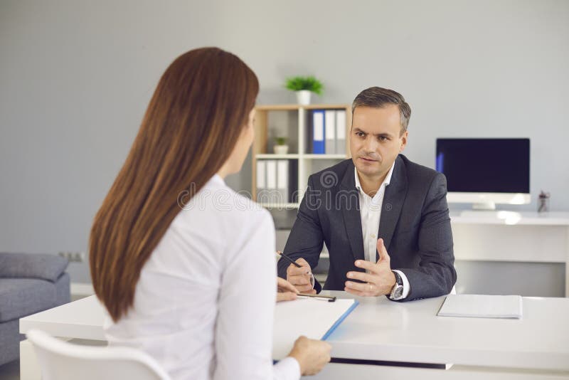 HR Manager Interviewing Candidate, Asking about Work Experience and ...