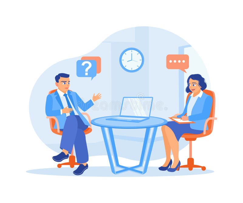 The HR Manager and Job Seeker Talking at the Office Table. Discuss Work ...