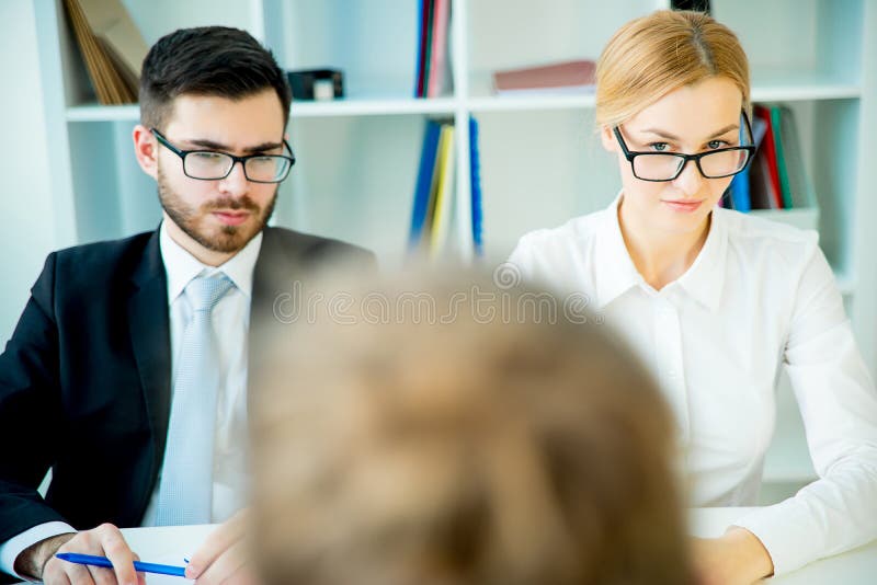 HR managers on interview stock image. Image of female - 89379499