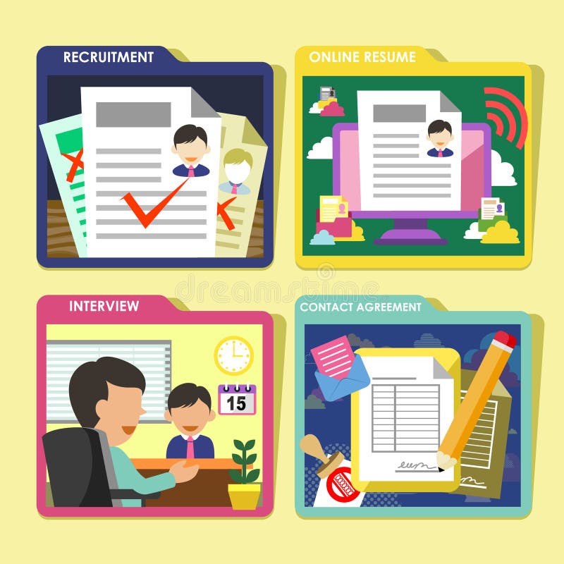 HR Recruitment Process Icons Set in Flat Design Stock Vector ...
