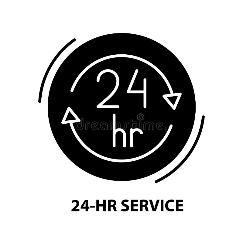 24 Hr Service Icon, Black Vector Sign with Editable Strokes, Concept ...