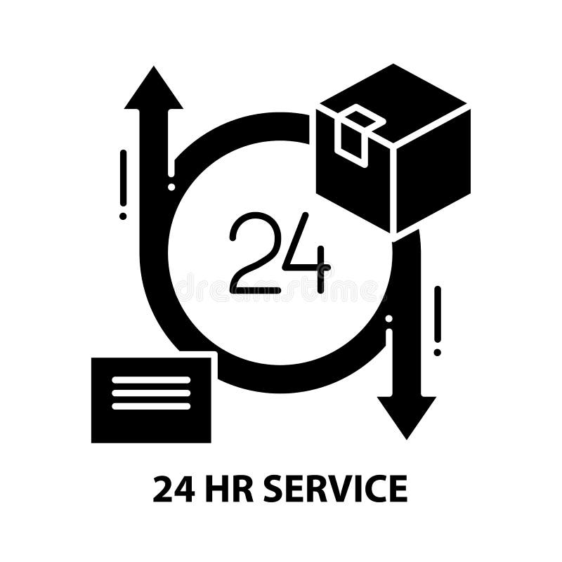 24 Hr Service Symbol Icon, Black Vector Sign with Editable Strokes ...