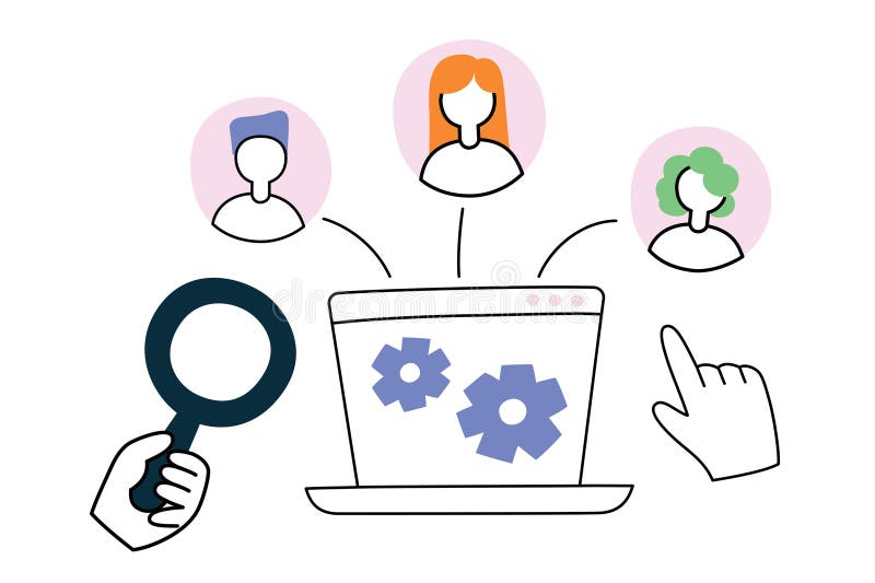 HR Software Illustration, Hand Drawn Composition with Laptop and ...