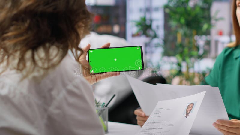 HR Team Selecting Candidates and Using a Copy Space Mockup Display ...