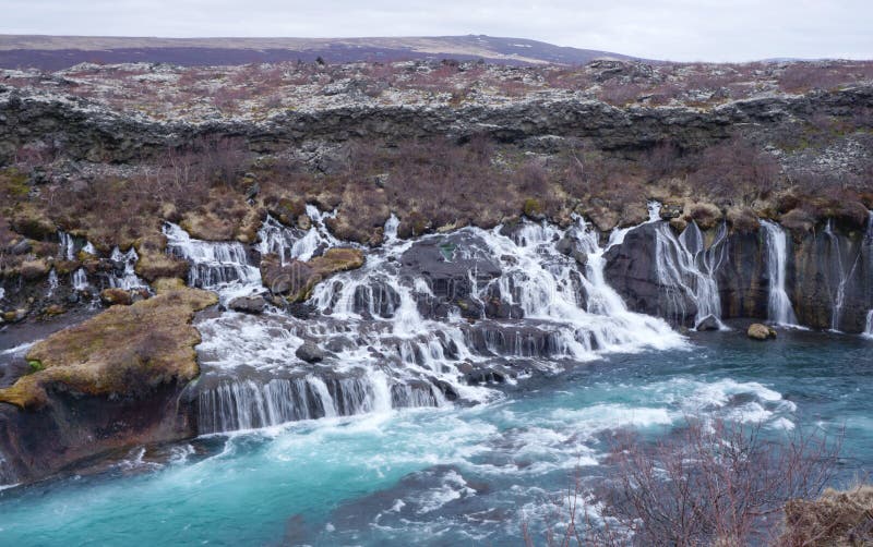 Hraunfossar & Barnafoss Waterfalls Stock Image - Image of prairie ...