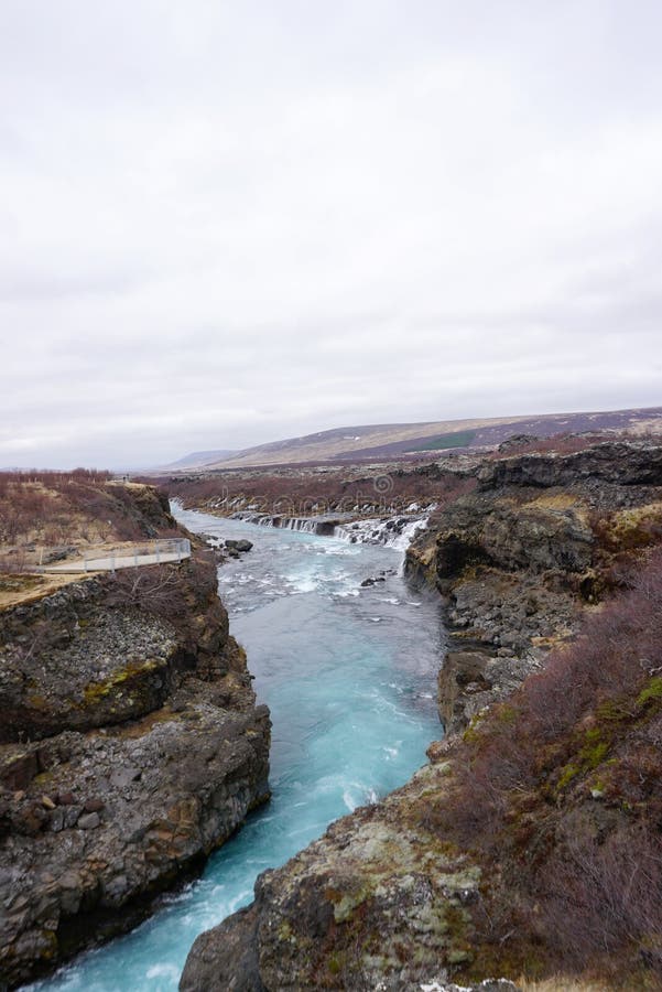 Hraunfossar & Barnafoss Waterfalls Stock Image - Image of prairie ...