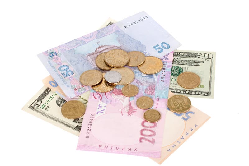 Hrivna and dollar stock image. Image of round, copper - 7339503