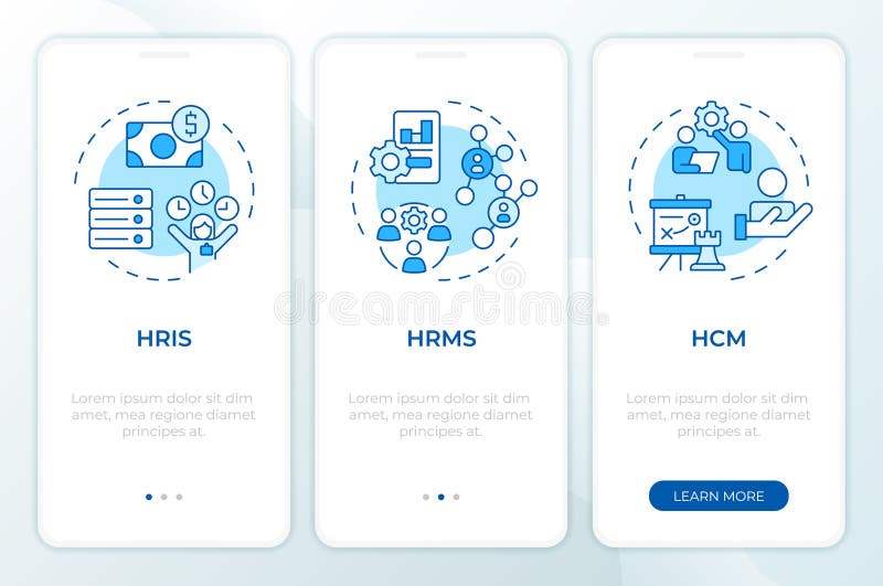 HRMS Vs HRIS Vs HCM Blue Onboarding Mobile App Screen Stock ...