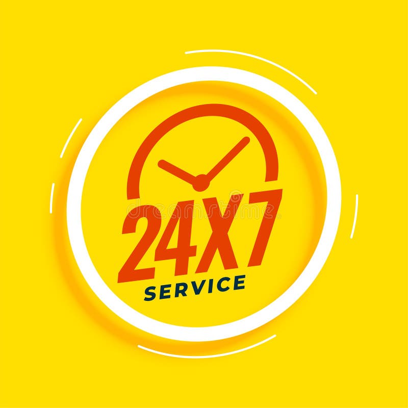 24 Hrs and 7 Days Service Assistant Poster with Clock Sign Stock Vector ...