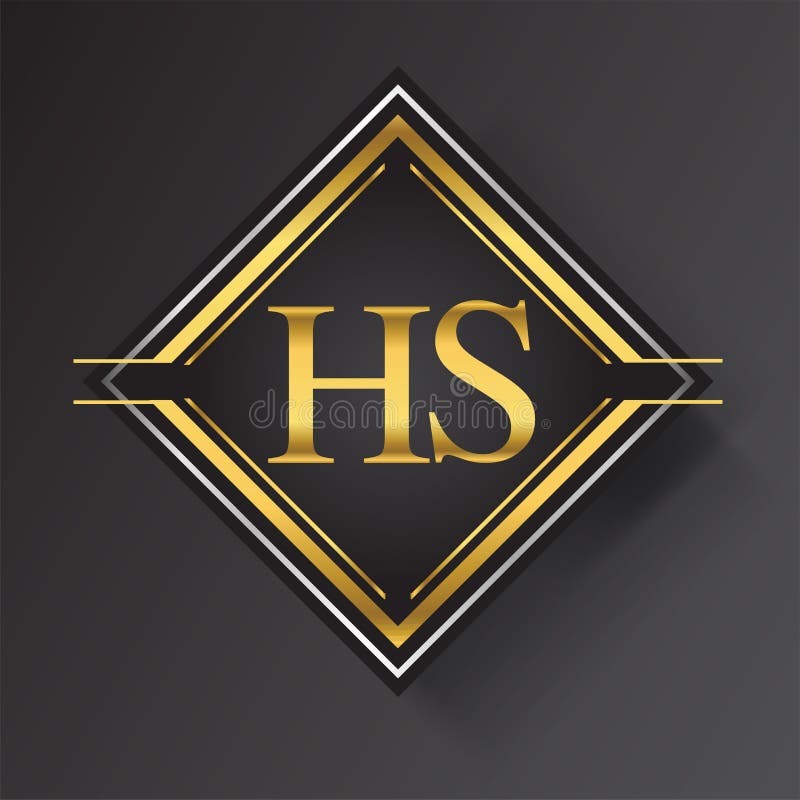HS Letter Logo in a Square Shape Gold and Silver Colored Geometric ...