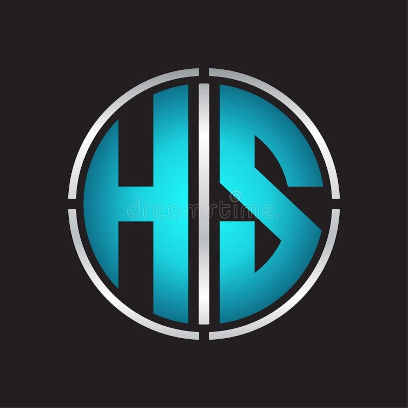 HS Logo Initial with Circle Line Cut Design Template on Blue Colors ...