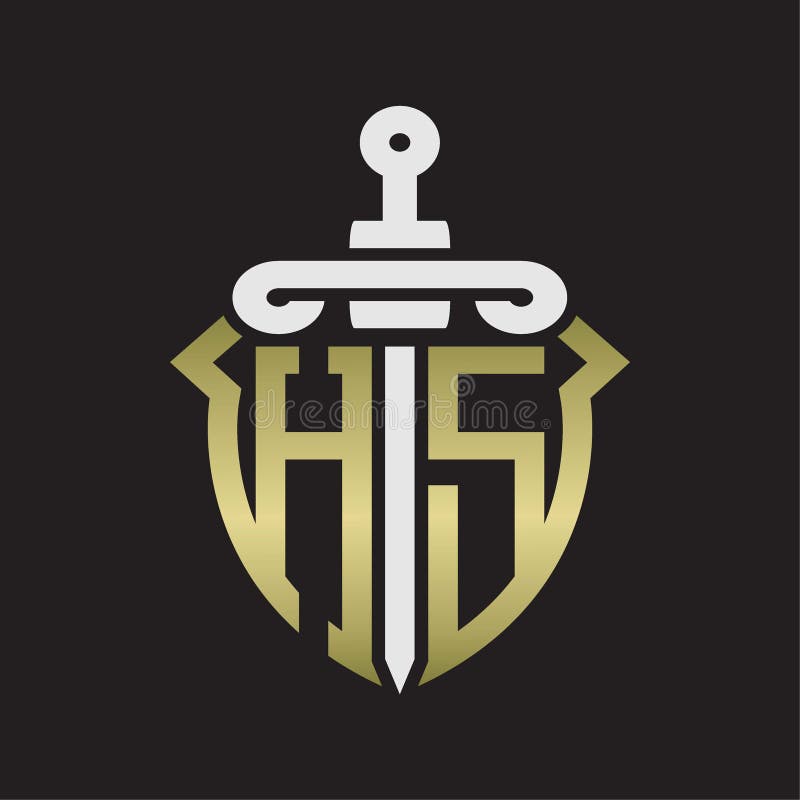 HS Logo Monogram with Sword and Shield Combination Isolated with Gold ...