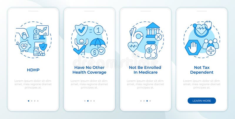 HSA Eligibility Rules Blue Onboarding Mobile App Screen Stock Vector ...