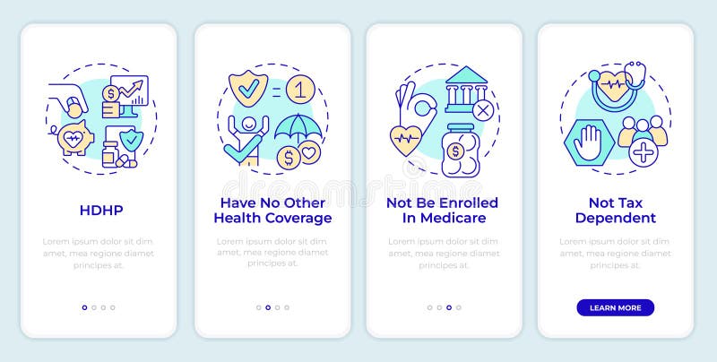 HSA Eligibility Rules Onboarding Mobile App Screen Stock Vector ...