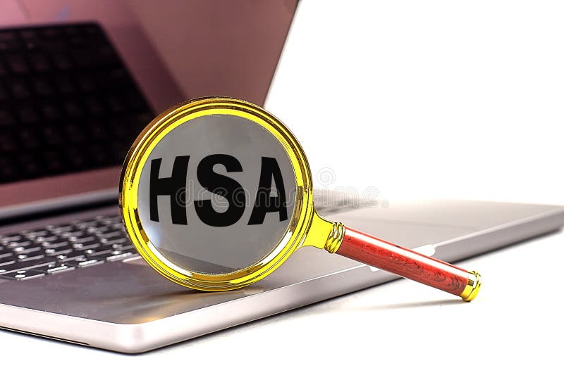 HSA Word on Magnifier on Laptop , White Background Stock Photo - Image ...