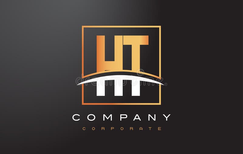 HT H T Golden Letter Logo Design with Gold Square and Swoosh. Stock ...
