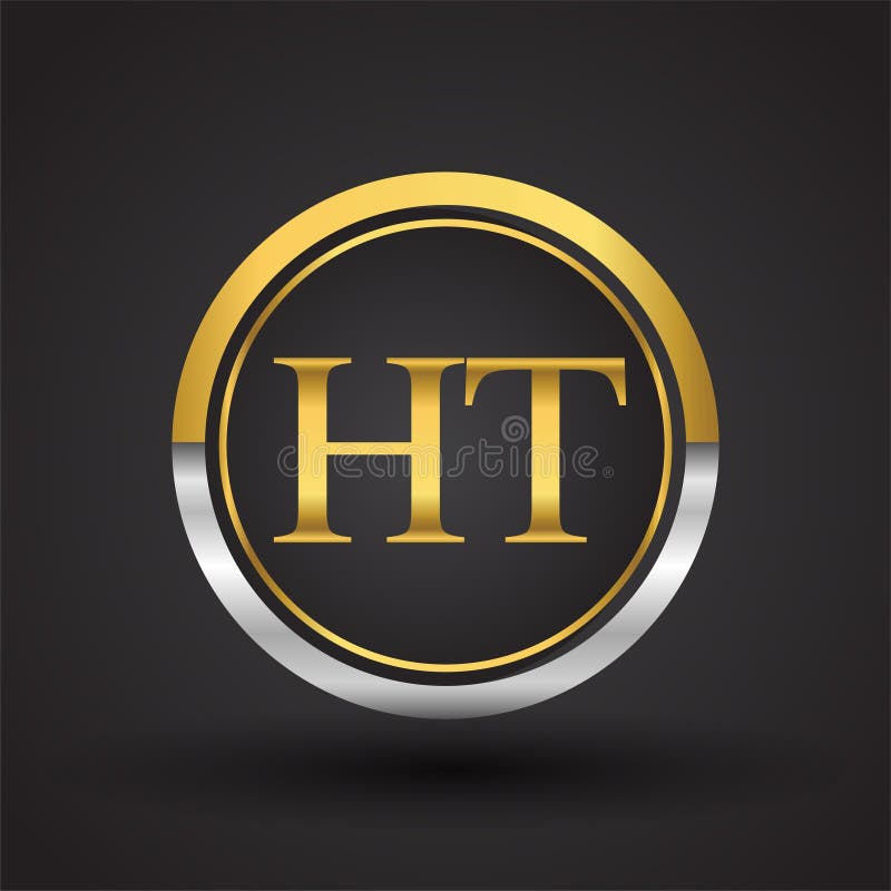 HT Letter Logo in a Circle, Gold and Silver Colored. Vector Design ...