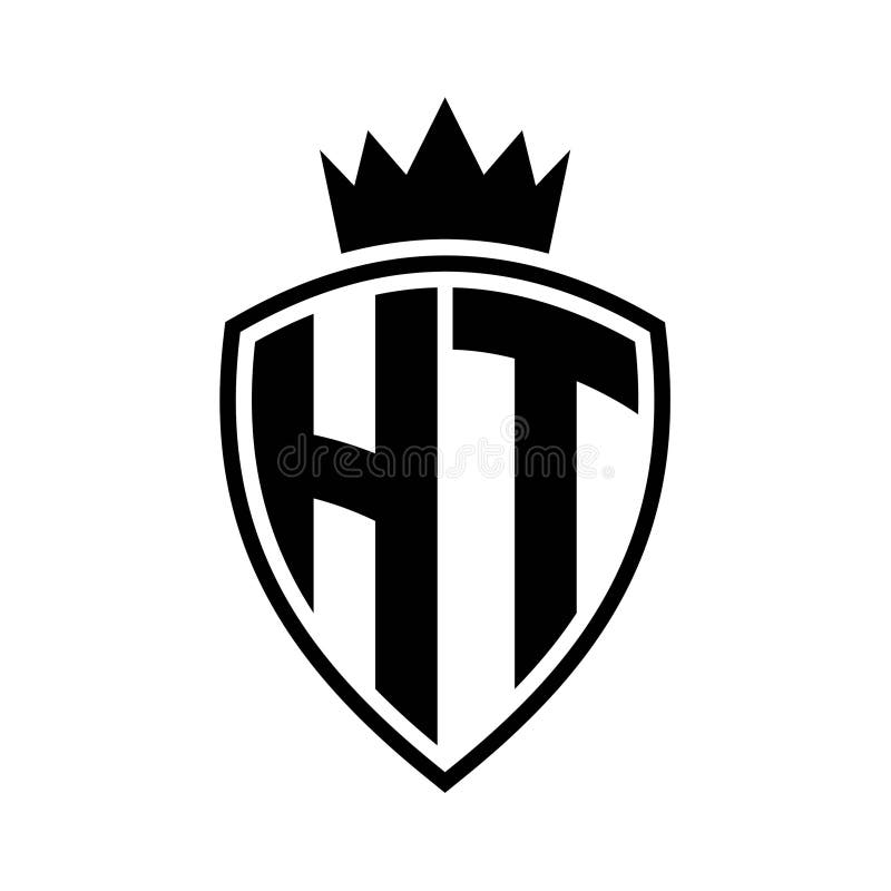 HT Letter Monogram Shield and Crown Outline Shape with Black and White ...