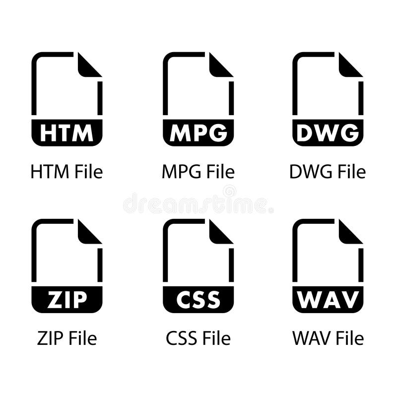 HTM, MPG, DWG, ZIP, CSS, WAV, File Icon Stock Vector - Illustration of ...