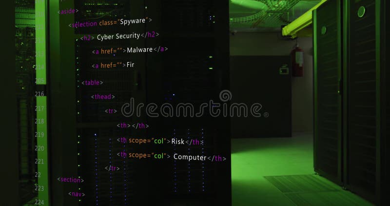 HTML Code Image Over Server Room with Green Lighting Stock Illustration ...