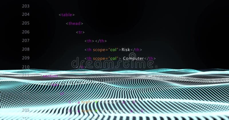 HTML Code Image Over Undulating Grid Lines on Dark Background Stock Illustration - Illustration ...