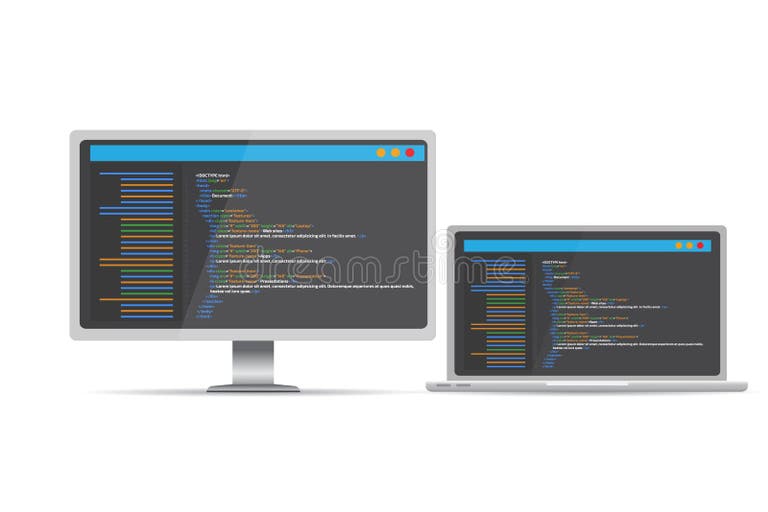 HTML Code Website. Laptop, Desktop Coding, Programming Concept Stock Vector - Illustration of ...