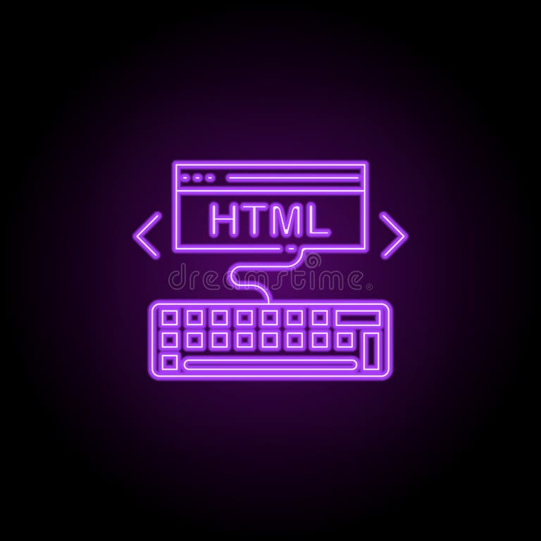 Html Coding Icon. Elements of Web Development in Neon Style Icons Stock ...