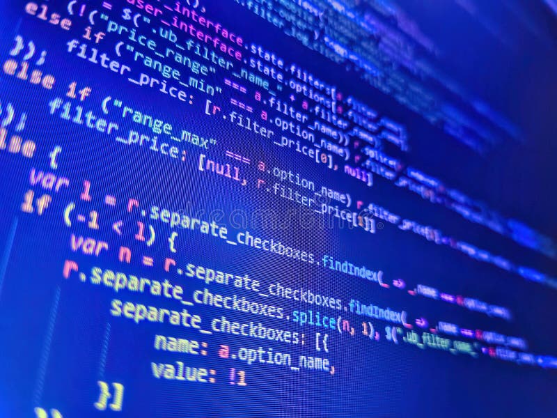 Application Web Source Code on Monitor. Letters, Chars, and Digits. Database Bits Access Stream ...