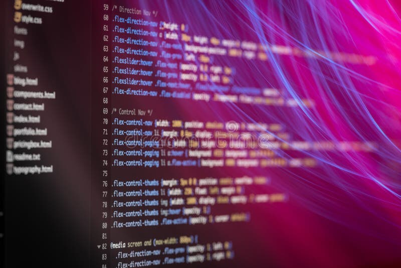 Html And Css Code And Colorful Light Effects Stock Image Image Of Html5 Developing 76835287