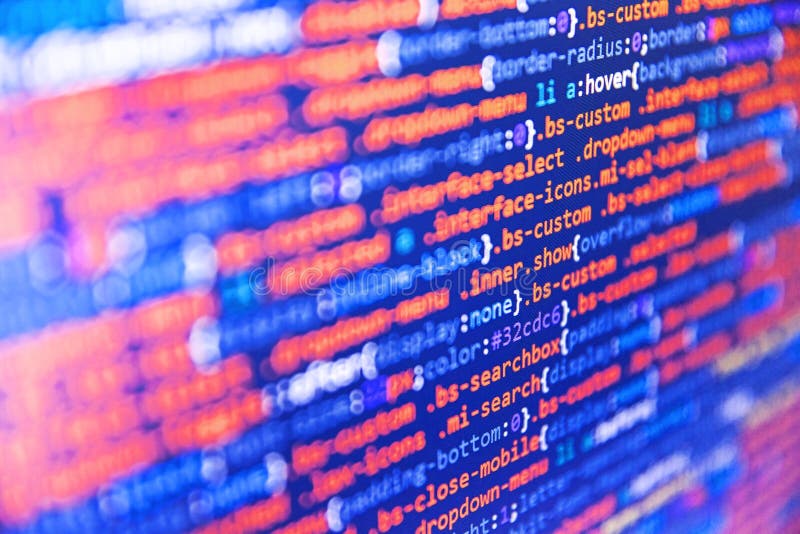 Html And Css Code Developing Screenshot Programming Coding With Editor Colorful Themes Stock