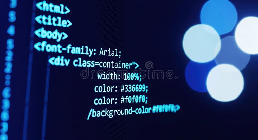 HTML and CSS Codes for Web Design on Screen. Programming, Software Development, and Technology ...