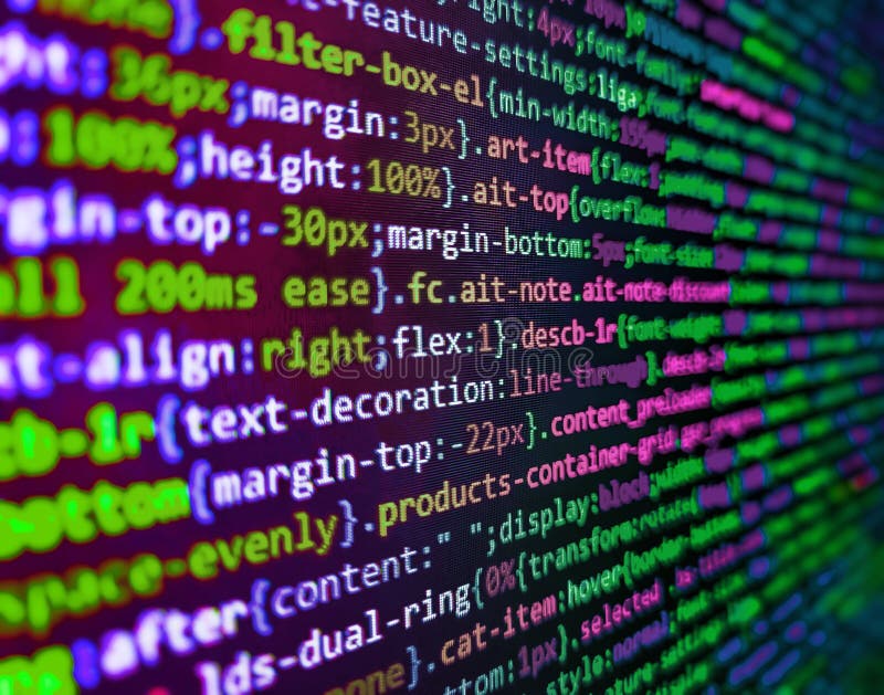 Html Css3 Source Code On Lcd Screen With Black Background Abstract Modern Virtual Computer