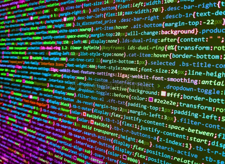 HTML CSS3 Source Code on Lcd Screen with Black Background. Modern Web Network and Internet ...