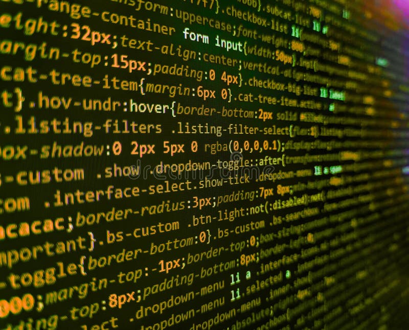 Html Css3 Source Code On Lcd Screen With Black Background Programming Code Abstract Screen Of