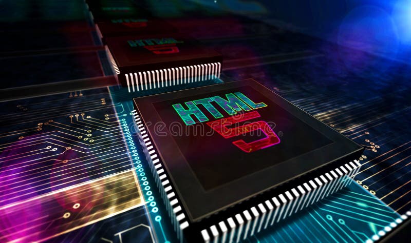HTML5 Programming Symbol and Processor Factory 3d Illustration Stock ...