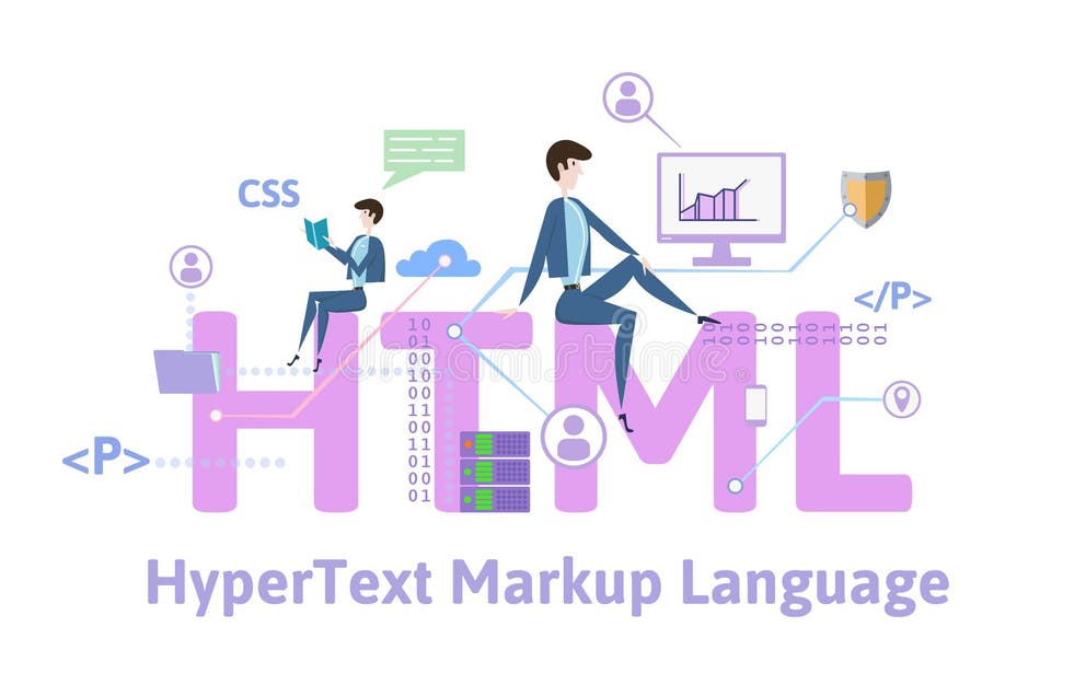 HTML, Hypertext Markup Language. Concept Table with Keywords, Letters ...