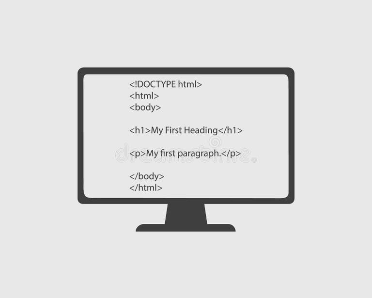 HTML Icon. HTML Code in Computer Screen Stock Vector - Illustration of ...