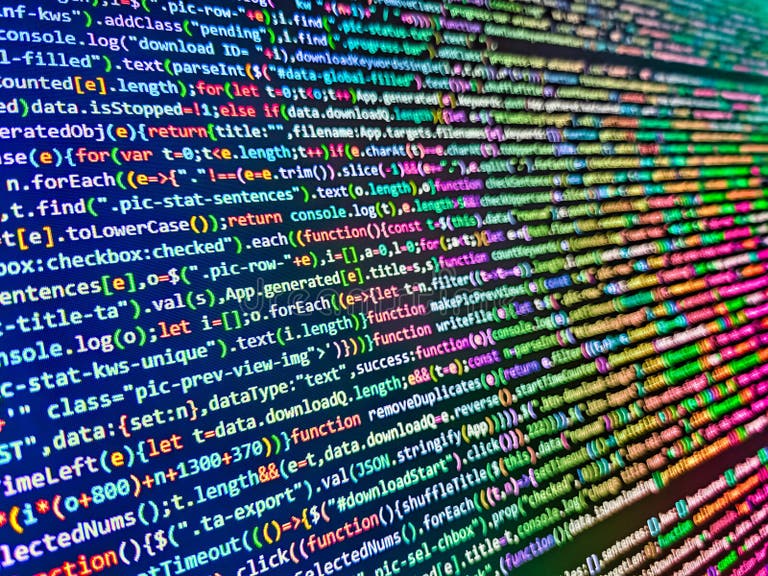 HTML Markup Language Closeup. Software Background Coding Screen of Source Code of Developer ...