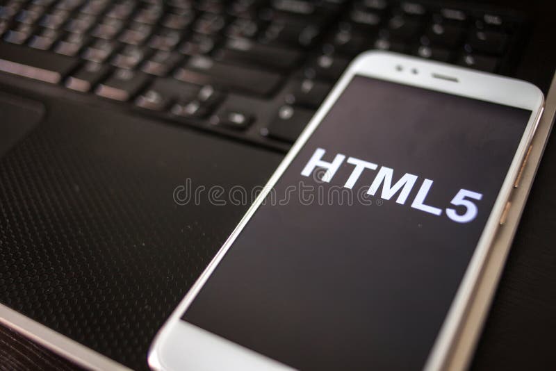 HTML5 Programming Language for Mobile Development, Concept. Smartphone ...