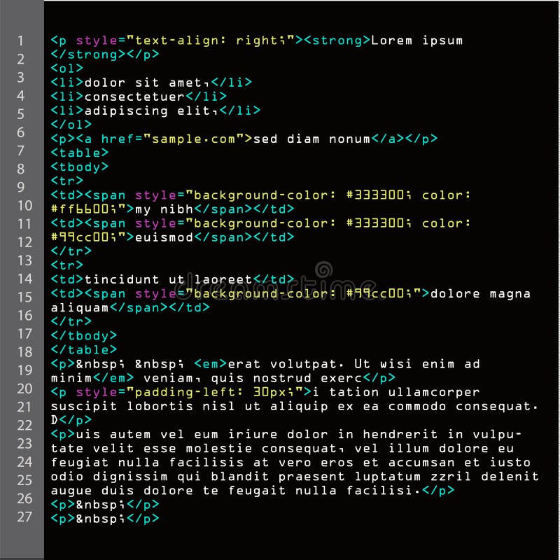 Html Simple Code Vector Colorful Abstract Program Tags In Developer View Screen Of Colored