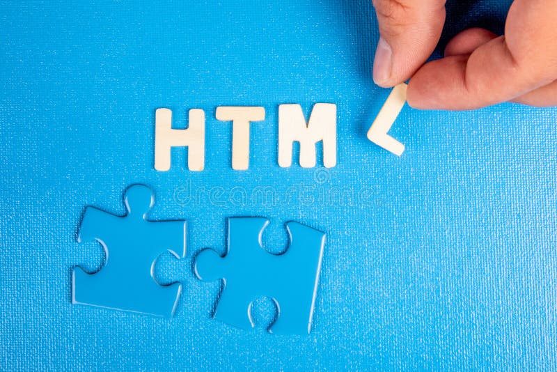 HTML. Text from White Wooden Letters on a Blue Background Stock Image ...