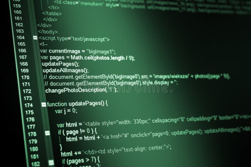 Computer Script Code Lines Of Html And Css Code Closeup Web Design And Web Development Stock
