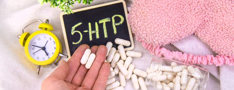 5-HTP Sleep Supplement Capsules. Selective Focus Stock Image - Image of sleeping, hormones ...