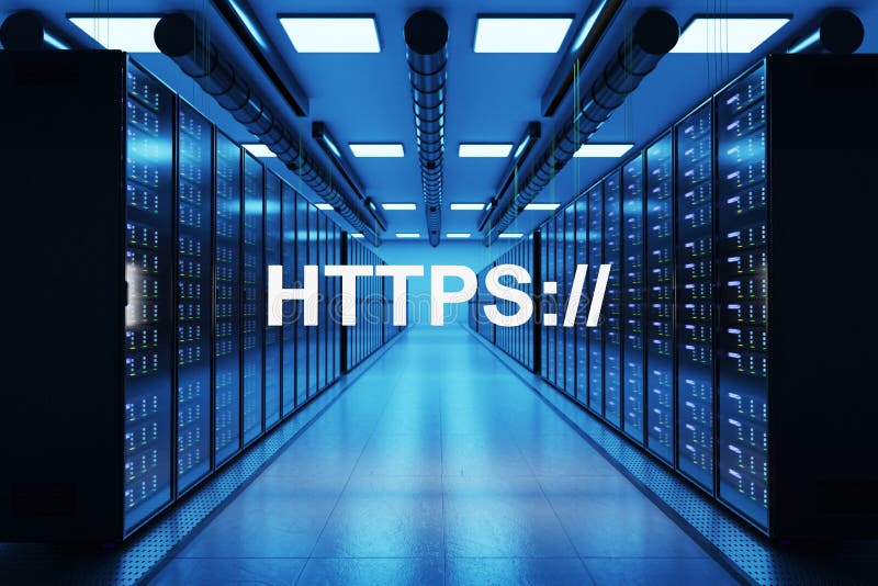 Https Logo in Large Modern Data Center with Multiple Rows of Network ...