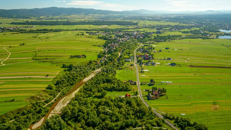 Aerial View of Green Fields with Farm Land Stock Image - Image of ...