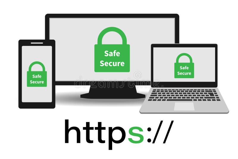 HTTPS Protocol - Secure Networks, Secure Browsing on a Computer, Laptop, or Phone.Vector ...